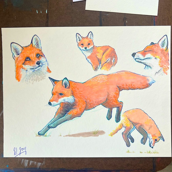 Hand Crafted | Art | Fox Study Original Sketch Artwork On Watercolor ...
